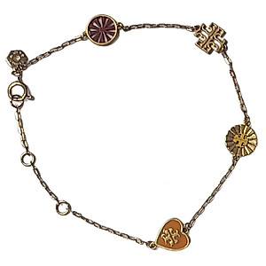 Tory Burch 136016 Britten Rolled Brass Tory Gold Tone Burnt Red/Orange Accent Women's Enamel Bracelet