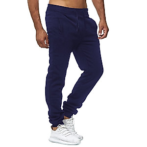 TUVEKE 3 Pcs Men’s Joggers Track Pants Essentials Fleece Athletic Pants for Men Workout Running Gym Sweatpants Blue&Grey&Black XL