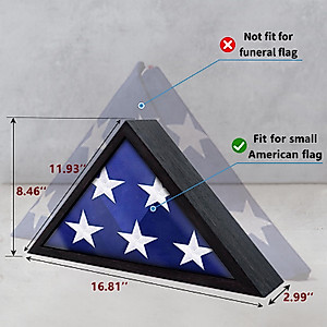 ASmileIndeep Flag Display Case for 3' x 5' Flag, American Flag Shadow Box with HD Tempered Glass and Wall Mount, Folded Triangle Flag Holder Frame for Small Flag (Not for Burial Flag) - Black Walnut