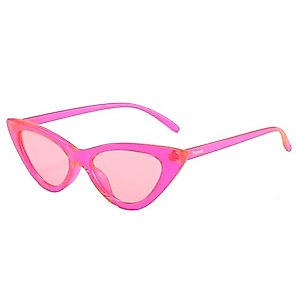 Przene Fashion Candy Cat eye Sunglasses Retro Women Eyewear Fluorescent Pink Frame Pink lens