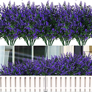 Outdoor Artificial Flower 24 Bundles Fake Flowers Lavender Plants Faux UV Resistant Plastic Greenery Shrubs for Outside Indoor Hanging Plant Garden Porch Window Box Home Farmhouse Decor (Purple 24P)