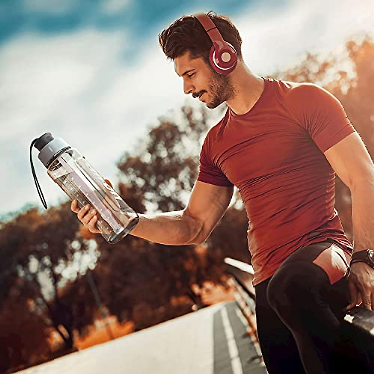 AIRON 34oz Sports Water Bottle - Leakproof & BPA Free Tritan with Time Marker & Removable Straw to Ensure You Drink Enough Water Throughout The Day for Fitness and Outdoor Sports Grey