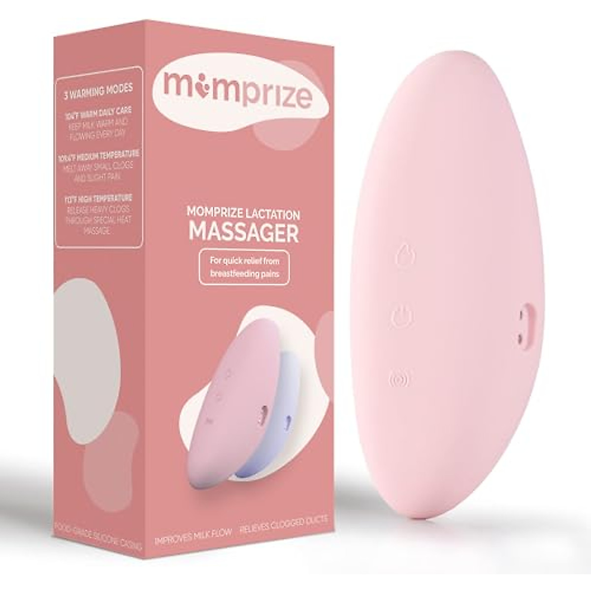 MomPrize Warming Lactation Massager for Breastfeeding - Breast Vibrant Massager with Heat for Pumping, Clogged Milk Ducts Relief, Support for Engorgement and Mastitis (Pink)