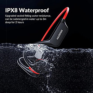MALEROADS Swimming Headphones IPX8 Waterproof Bone Conduction Open-Ear Sports Headsets Wireless Bluetooth 5.3 with Mic, MP3 Play Built-in 32G Memory Earphones for Running, Cycling