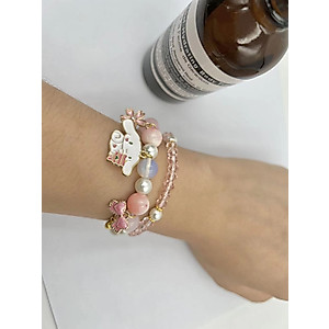 Cinnamoroll Crystal Beads Bracelet Set Cute Cartoon Elastic Beaded Pearl Anime Bracelets for Women Bff