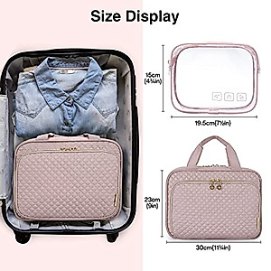 MIZATTO Toiletry Bag for Women, Hanging Travel Makeup Bag Organizer with TSA Approved Transparent Cosmetic Bag for Full Sized Toiletries, Makeup Brushes, Travel Accessories