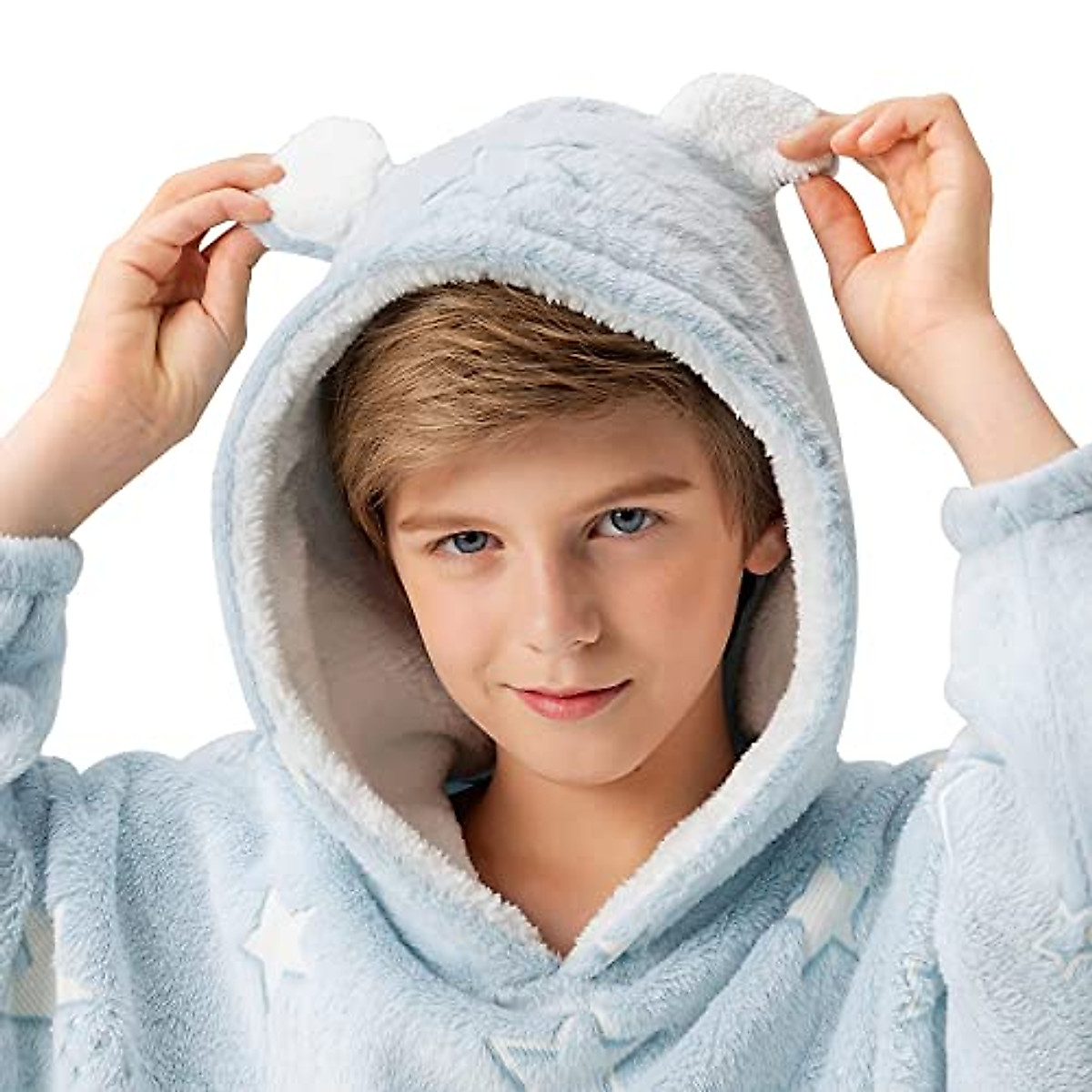 Cozy Bliss Wearable Blanket Hoodie Glow in The Dark Oversized Hooded Sweatshirt Lightweight with Giant Hood Pocket Super Soft Warm Comfy Plush Gifts for Kids Women Men Birthday Halloween