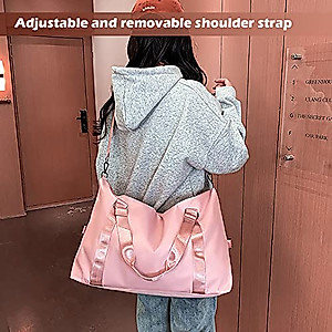 IMCUZUR Weekender Bag for Women and Men, Travel Duffel Bag, Gym Bag, Carry on Overnight Shoulder Bag, Travel Essentials Tote Bag (C-Pink-XL)