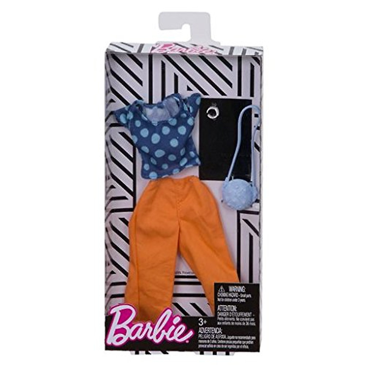 Barbie Fashions Complete Look Blue Polka Dot Top & Peach Pants Set