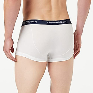 Emporio Armani Men's 2 Pack Cotton Trunk, White/Marine, Medium