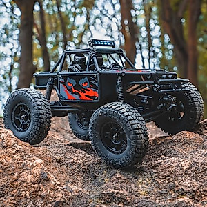 MQ & KUN FMS FCX24 1/24 Lemur RTR, 4x4 Brushed RC Buggy 8KPH+ RC Monster Baja Truck All-Terrain Off-Road RC Rock Crawler for Adults Included LED Headlight, Battery, 2.4Ghz Remote Control(Red)