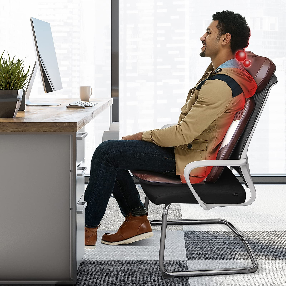 Giantex Back Massager Chair Pad - Chair Massager with Adjustable Neck Pillow, 3 Speeds & 3-Level Timer, Rolling Shiatsu Massager Seat Cushion for Shoulder, Neck, Back, Home Office Massage Seat, Brown