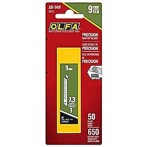 OLFA 9mm Snap Off Replacement Blades, 50 Blades (650 Segments) AB-50B - Snap-Off Utility Knife Replacement Blades, Fits most 9mm Utility Knives