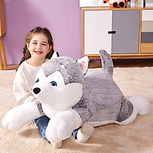 IKASA Giant Husky Stuffed Animal Plush Toy,30" Large Dog Puppy Cute Jumbo Soft Toys,Huge Big Size Plushy Fluffy Fat Plushie,Gifts for Kids