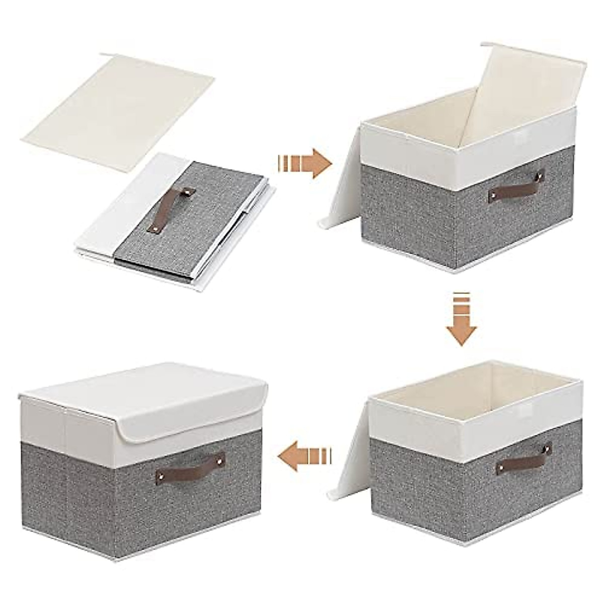 OUTBROS Large Fabric Storage Box with Lid, Collapsible Wardrobe Organiser, Cubes For Towels, Clothes, 13 x 9.1 x 7.9 inch (White/Grey, 4-Pack)