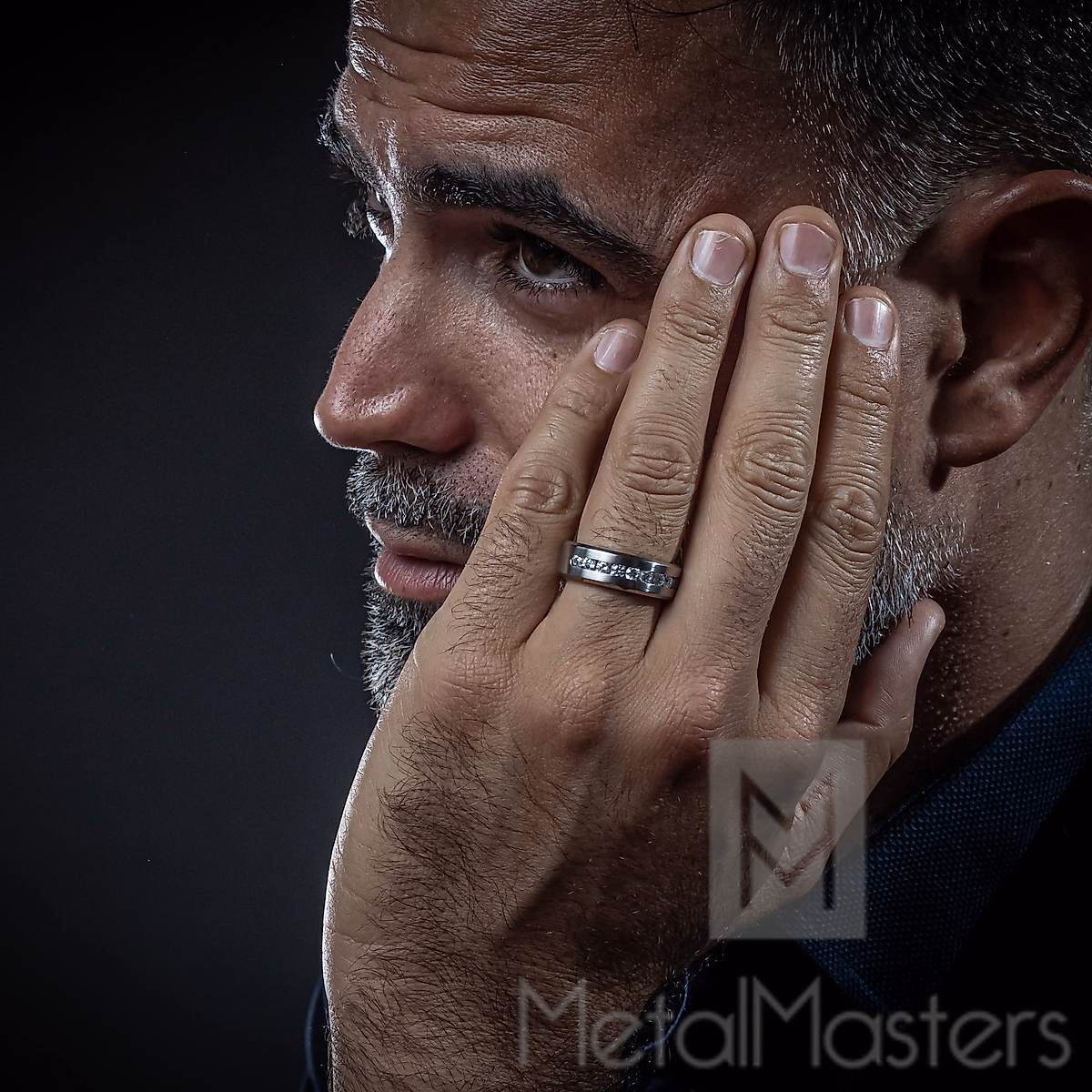 Metal Masters 8 MM Men's Titanium Ring Wedding Band with 9 Large Channel Set Cubic Zirconia CZ Size 12