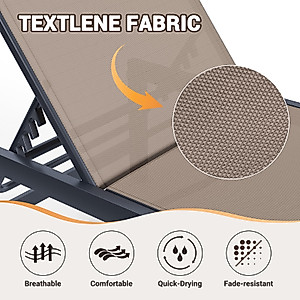 Amopatio Patio Chaise Lounge Set of 3, 24.4" Wider Outdoor Lounge Chairs with Table, Textilene Pool Chaise Lounge for Sun Tanning Lay Flat Poolside Lounger for Beach, Lawn, Brown