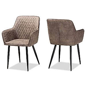 Baxton Studio Belen Dining Chair Set and Dining Chair Set Grey and Brown Imitation Leather Upholstered 2-Piece Metal Dining Chair Set