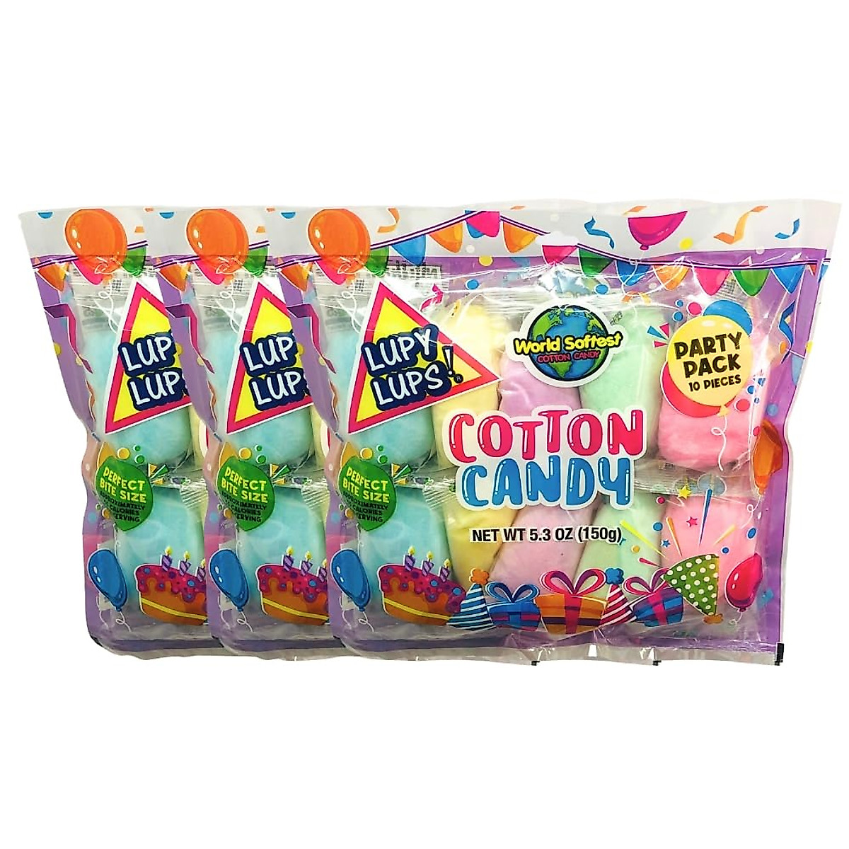 Lupy Lups! Cotton Candy Party Pack 0.5 oz each - Individually Wrapped- Pastel Candy for Stocking, Treats, Party Favors, Buffet table and Piñata (Assorted)