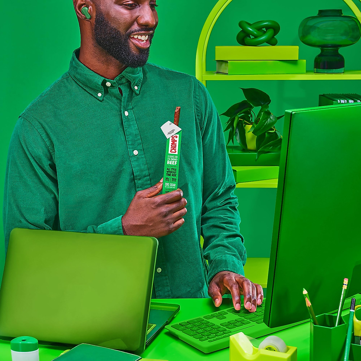 Chomps Grass-Fed and Finished Jalapeño Beef Jerky Snack Sticks 10-Pack - Keto, Paleo, Whole30, 10g Lean Meat Protein, Gluten-Free, Zero Sugar Food, Non-GMO