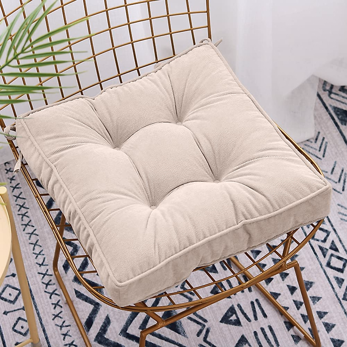 Furlide Chair Cushion with Ties 18 x 18 Inch Indoor Outdoor Cushions for Dining Chairs Set of 2, Square (Beige, 18 x 18 Inch)