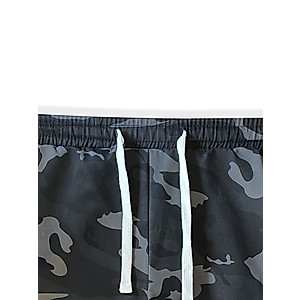 WDIRARA Men's Camo Print Drawstring Flap Pocket Side High Waist Cargo Pants Grey Camo L