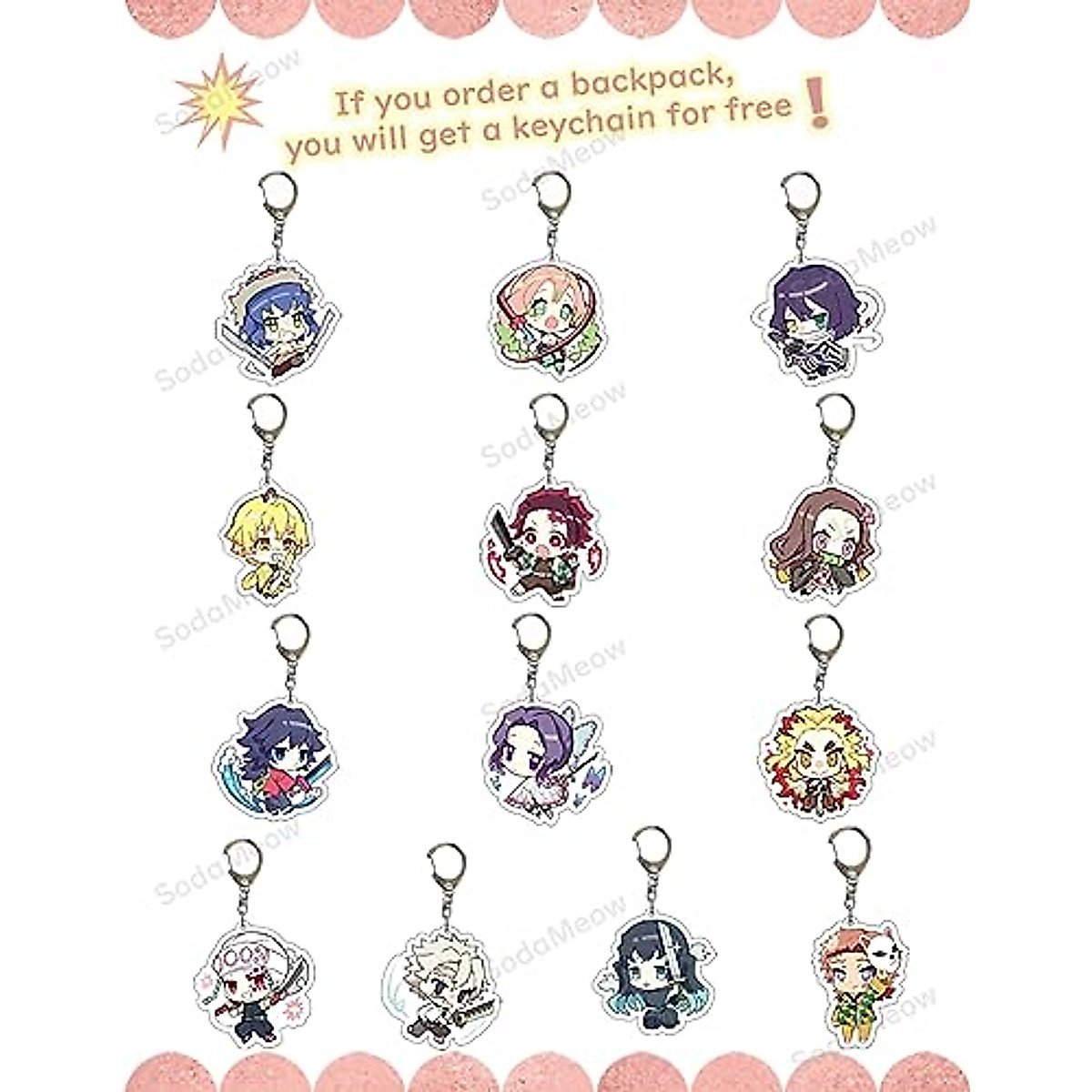 SodaMeow Anime Demon Backpack Rucksack Nezuko Backpack Slayer Bag Kimetsu no Yaiba with USB Charging Port, Free Keychain (Pink-Mitsuri)