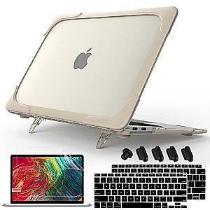 Mektron for MacBook Air 13 inch Case 2022 2021 2020 2019 2018 Release M1 A2337 A1932 A2179 [Heavy Duty Series] Hard Plastic & TPU Shell Protective Cover Matte Kickstand Case (Khaki)