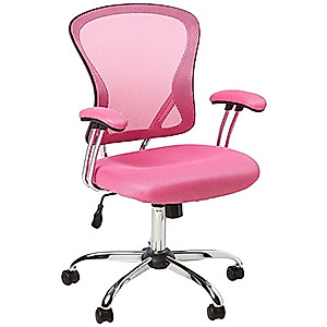 OSP Home Furnishings Juliana Mesh Back and Padded Mesh Seat Adjustable Task Chair with Padded Arms and Chrome Accents, Pink