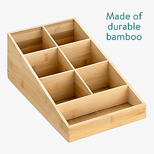 Navaris Coffee and Tea Station - Bamboo Organiser Station Caddy for Coffee and Tea Condiment Accessories Office Home Kitchen Bar - 7 Compartments