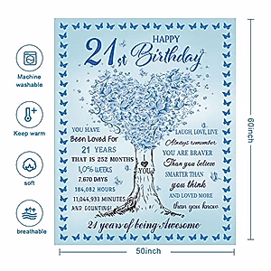 Kesidilo 21st Birthday Gifts for Her, Gifts for 21 Year Old Female, 21 Year Old Birthday Gifts Ideas, Happy 21st Birthday Gift for Women Daughter Sister, 21st Birthday Decorations Blanket 50"X60"