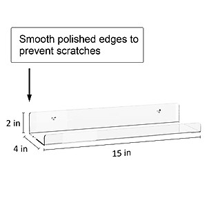 Acrylic Floating Shelves, 2 Pack of 15 inches Invisible Acrylic Floating Wall Ledge Shelf, Wall Mounted Nursery Kids Bookshelf, Spice Rack, Bathroom Storage Shelves for Cosmetics, Photos, Books, Spice
