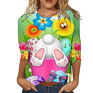 Spring Tops for Women, Womens Tops Casual, 3/4 Sleeve Shirts for Women Summer Plus Size Blouses Dressy Tops Loose Fit T-Shirt