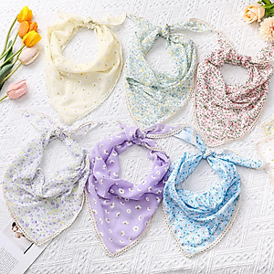 Kinlop 8 Pcs Floral Hair Bandanas Headband Triangle Boho Hair Scarf Headband Floral Printed Chiffon Head Kerchief Floral Hair Kerchief for Women Hair Scarves Accessories(Novel Style)