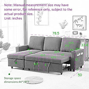 FANYE L-Shaped 3 Seater Reversible Sleeper Sectional Convertible Sofabed Comfortable Corduroy Upholstered Corner Sofa with Pull Out Sleep Couch Bed and Cupholders for Compact Space Living Room