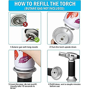 Sondiko Butane Torch and Fuel Refill, S400 with 170 ml Gas Included. Kitchen Torch Lighter Blow Torch with butane refill for BBQ, Creme Brulee, Baking.