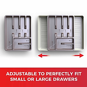 Mueller Large Flatware Kitchen Drawer Organizer, Expandable 19.7" x 15" Silverware Organizer, 6 Compartments, Heavy-Duty, Cutlery Tray for Utensils or Stuff, Dining Room, Living Room, Beige Mocha