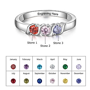 kaululu Personalized Mothers Rings with 3 Birthstones, Custom Engraved 3 Family Name Rings for Women Grandmother Mothers Day Anniversary Ring