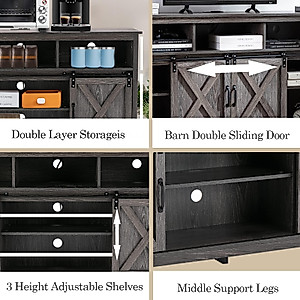 Vinctik 6&Fox 57In Wooden Farmhouse Entertainment Center for 60/65 inch TV,Double Layer Storage Farmhouse TV Stand,Double-Row Sockets with Wood Sliding Barn Door TV Stand(Double Layer White)