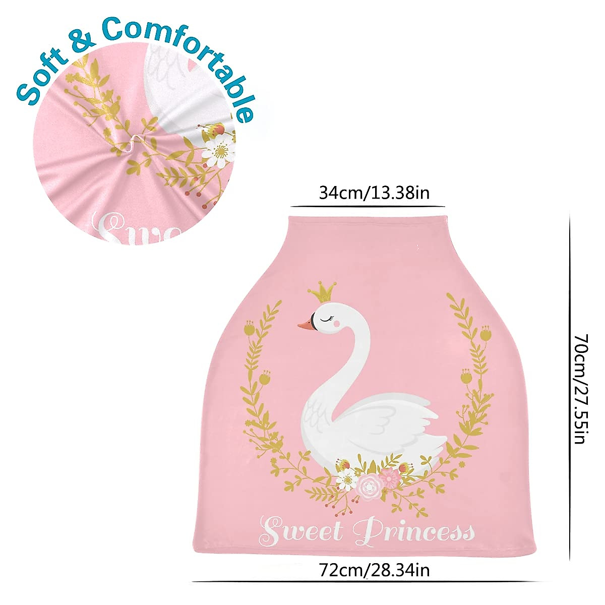 Cute Swan Princess Baby Car Seat Covers Canopy Nursing Cover Breastfeeding Scarf Soft Breathable Stretchy Coverage Infant Stroller Cover Multi Use for Boys Girls Babies