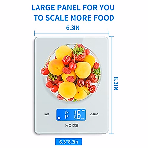 KOIOS 11lb/5kg Small Accurate Food Scale for Kitchen, Waterproof USB Plug in Rechargeable Digital Kitchen Scale, Digital Food Kitchen Scale for Weight Loss, Food Scale for Baking Dieting, White