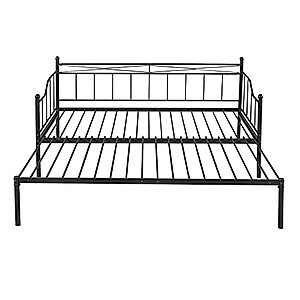 LostCat Twin Size Daybed Bed with Pop Up Trundle,Metal Bedframe with Safety Guardrails & Heavy Duty Steel Slat Support,for Kids Teens Adults.No Box Spring Needed,Black