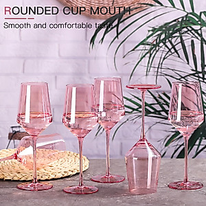 Pink Crystal Wine Glass Set of 6 - Hand-Blown Long Stem Wine Glasses, Unique Wine Glasses Gift For Wine Lovers, Dinner, Party, Wedding