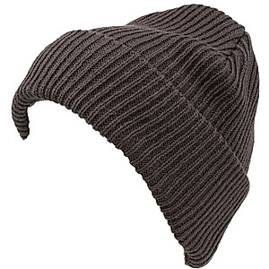 Sakkas 16152 - Mig Solid Ribbed Knit Fold Over Unisex Long Tall Fit Fishermans Beanie Hat - Grey - OS