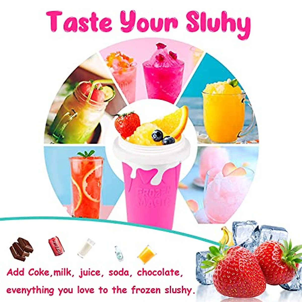 Nenkarn Slushy Maker Cup, Upgrade 17oz/500ml Slushie Cup, Quick Frozen Magic Cup, Double Layers Slushie Maker Cup, Cool Stuff Birthday Gifts for Kids (Rose)