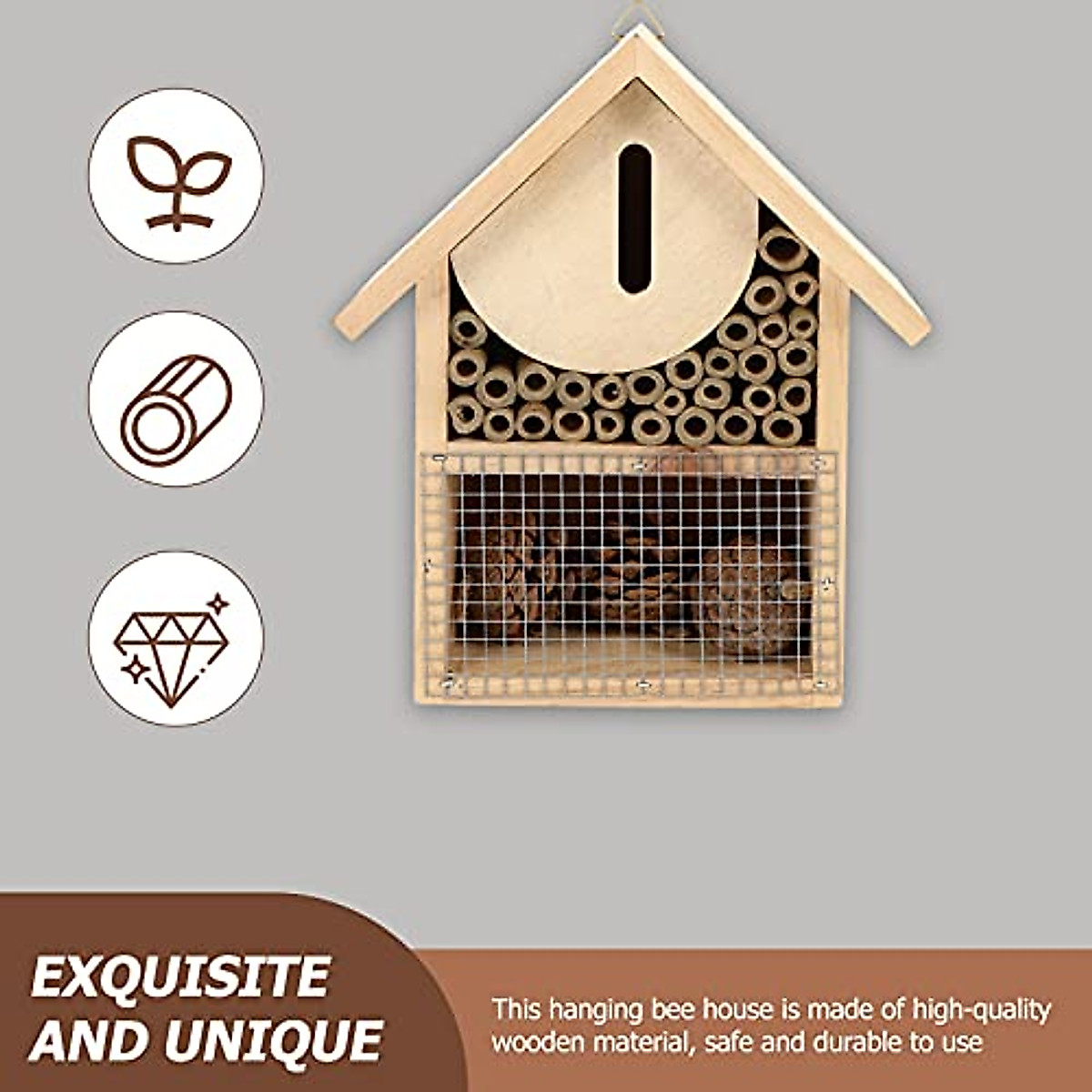 Happyyami Mason Bee House Bee Hive Attracts Peaceful Bee Pollinators to Garden Productivity for Bees Butterflies and Ladybugs