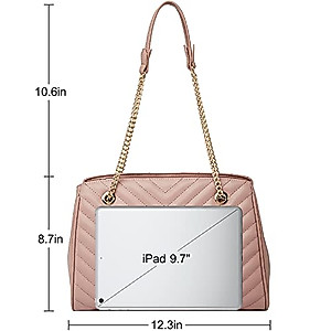 FOXLOVER Geniune Leather Tote Bags for Women, Ladies Medium Designer Shoulder Purse Quilted Handbag with Chain Strap (Apricot)