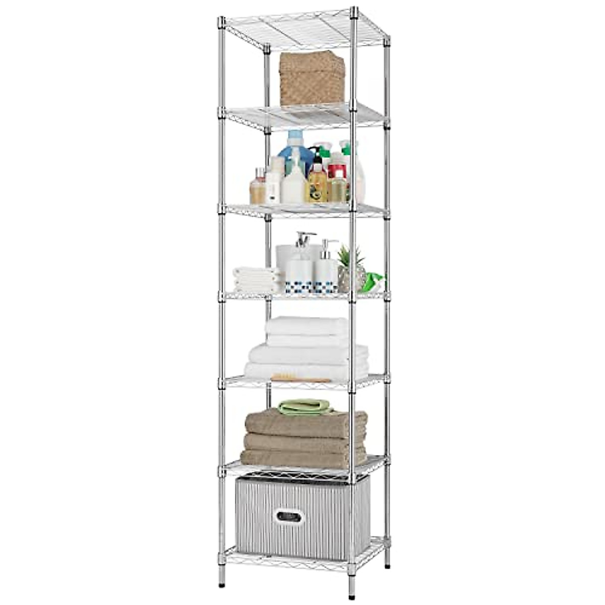 Finnhomy Heavy Duty 7 Tier Wire Shelving, 18x18x72 inches 7 Shelves Storage Rack with Thicken Steel Tube, Pantry Shelves for Storage, Adjustable Metal Shelving Unit, NSF Certified, Chrome
