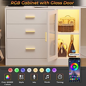 MSmask White Vanity Desk with Mirror and Lights, Makeup Vanity Table with Power Outlet, Large Makeup Desk with 5 Drawers, RGB Cabinets, Side Storage Shelf, 2 Installation Methods