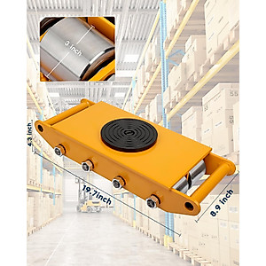 FAHKNS Machinery Moving Skate Heavy Duty Machinery Skates Cargo Mover 12T Machine Skates with 360° Rotation Cap 6 Steel Rollers for Heavy Duty Industrial Moving Equipment(Yellow)